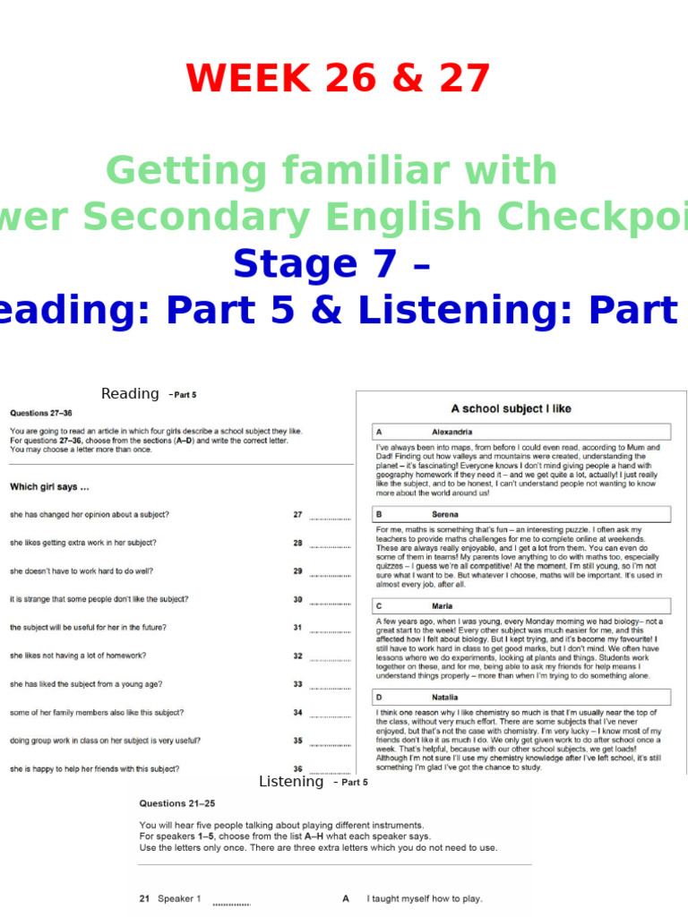 WEEK 26 & 27: Getting Familiar With Lower Secondary English Checkpoint ...
