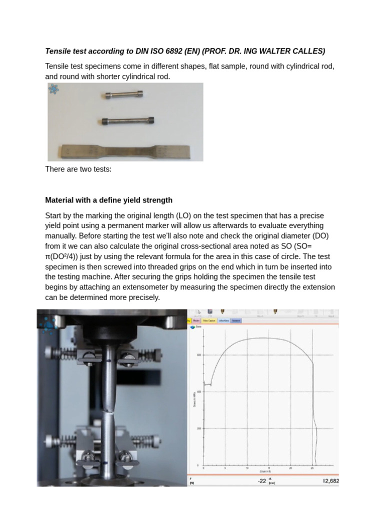Tensile Testing per DIN ISO 6892 Guidelines | PDF | Deformation ...