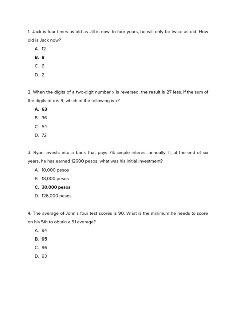 Algebra - Miscellaneous Word Problems Answer Key-1 | PDF | Interest