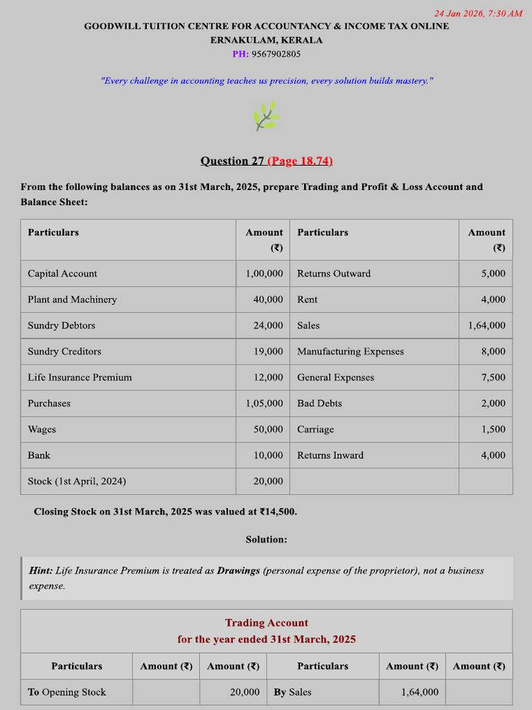 T.S. Grewal Textbook Questions 27-29 Solved - Chapter Financial ...