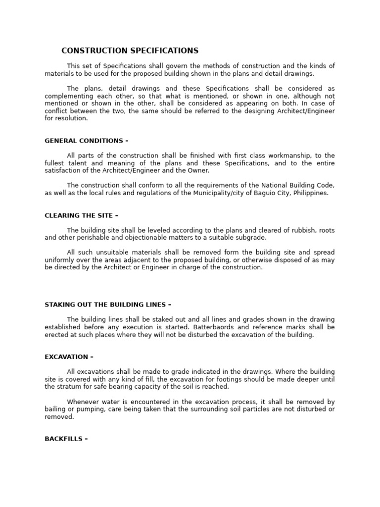 Specs | PDF | Concrete | Framing (Construction)