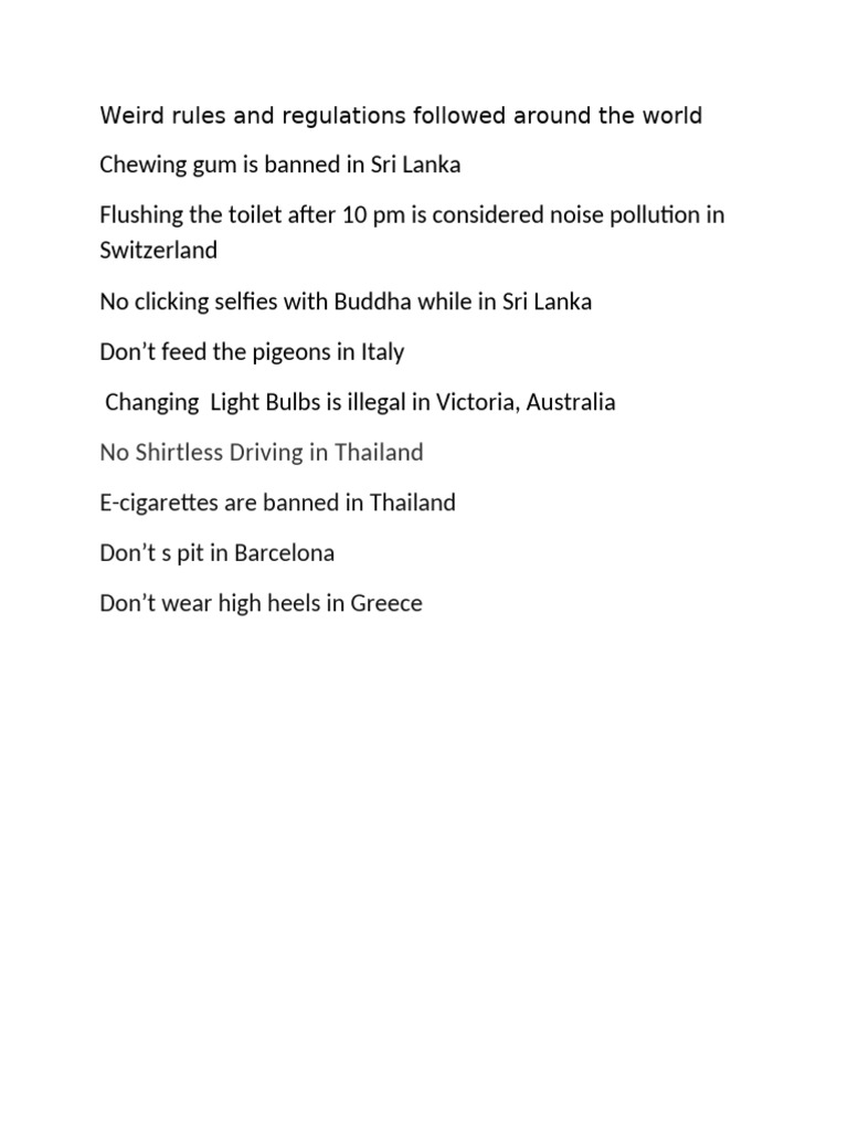 Unusual Global Laws and Regulations | PDF