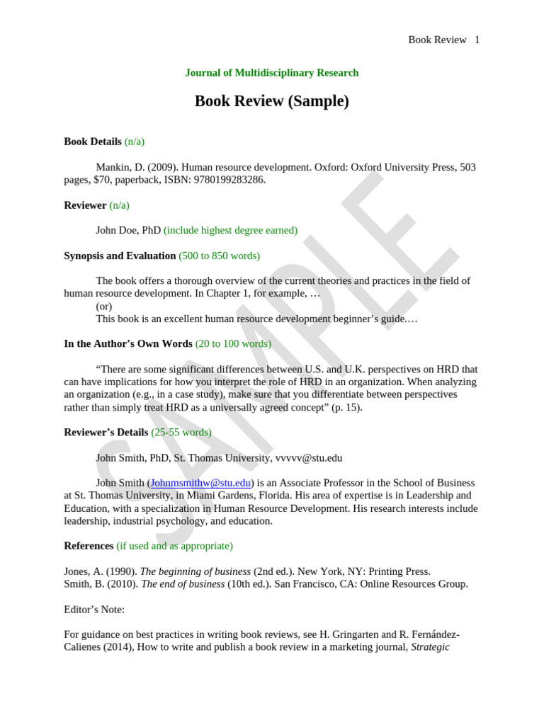 Book Review Template 2024 | PDF