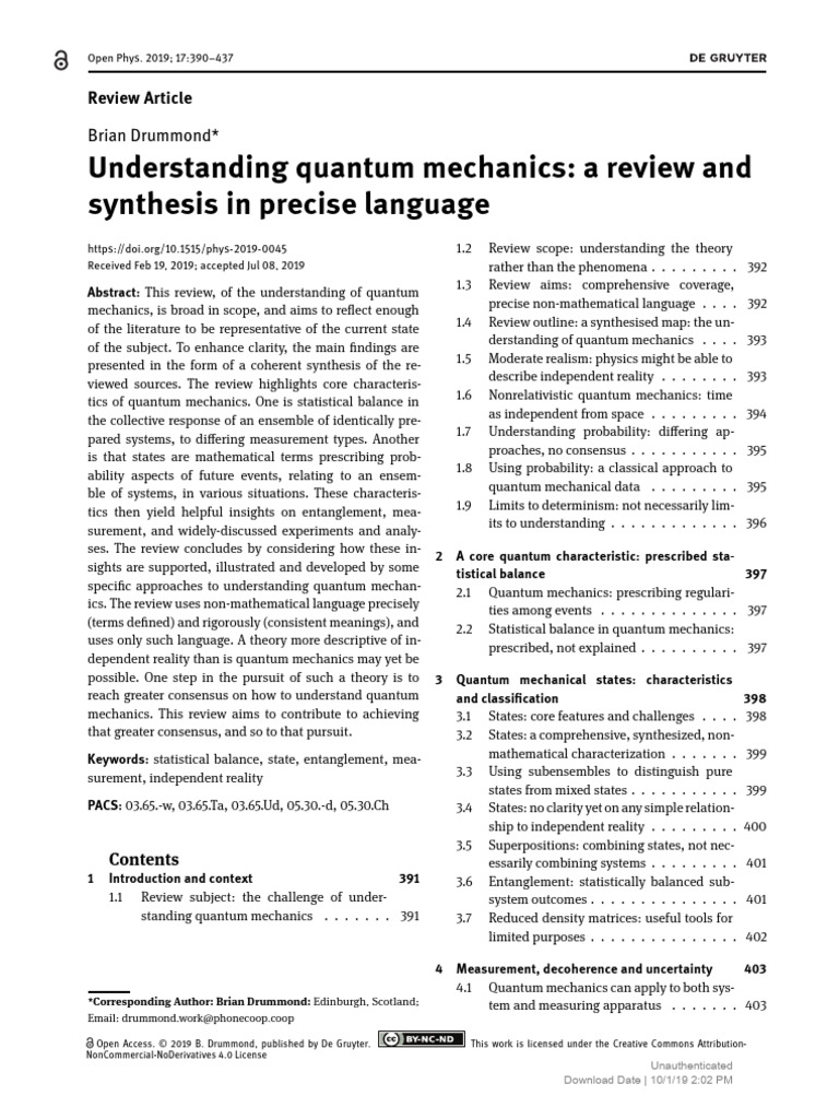 [Open Physics] Understanding Quantum Mechanics a Review and Synthesis in Precise Language | PDF ...