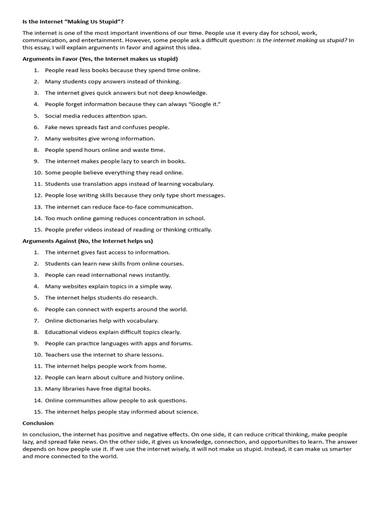Is the Internet Making Us Stupid? | PDF | Internet | Critical Thinking