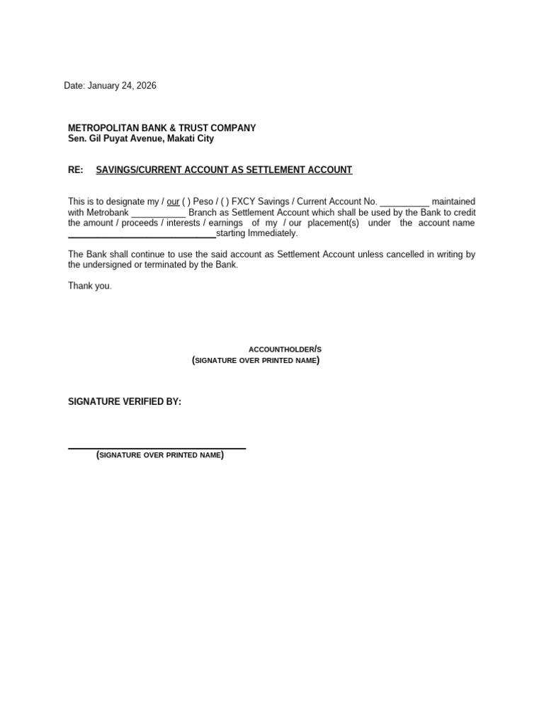 Letter of Designation of Settlement Account | PDF