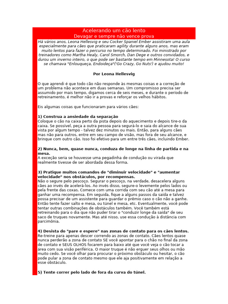 Acelerando um cão lento no agility | PDF | Cães