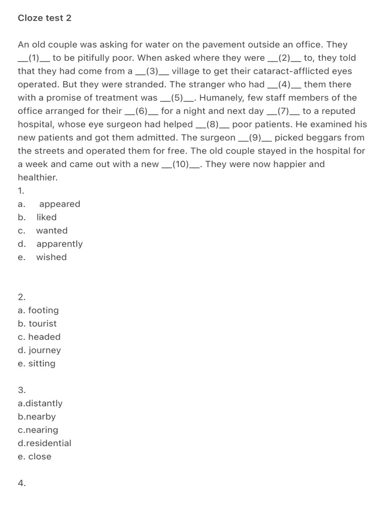 Cloze Test 1 | PDF