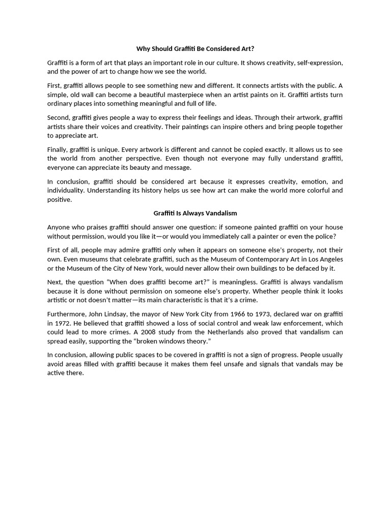 Graffiti: Art or Vandalism Debate | PDF | Graffiti | Vandalism