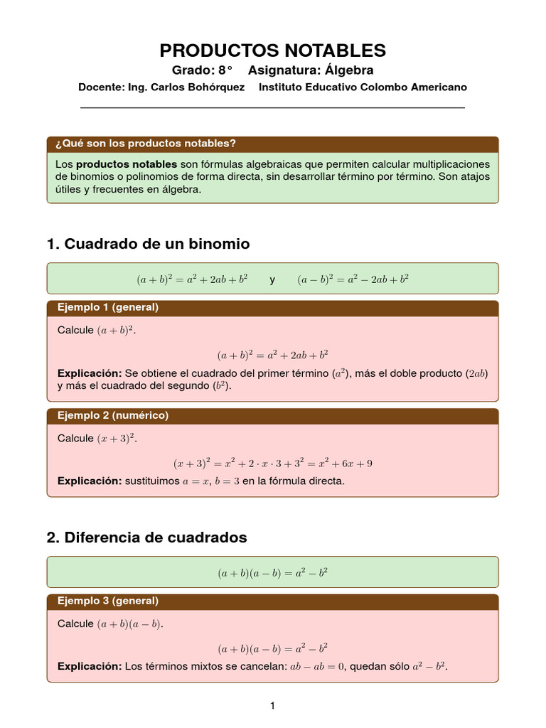 8° Producto Notables | PDF | Factorización | Álgebra