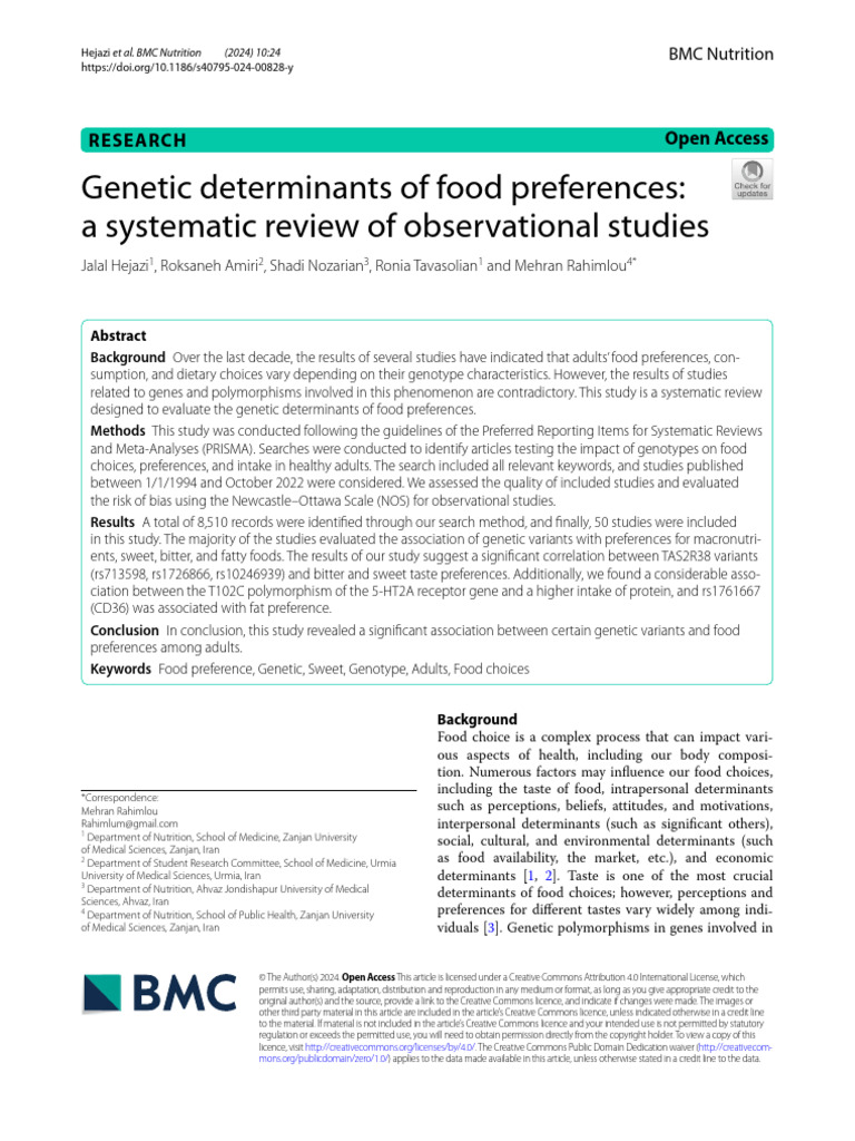 Genetic Factors in Food Preferences | PDF | Systematic Review