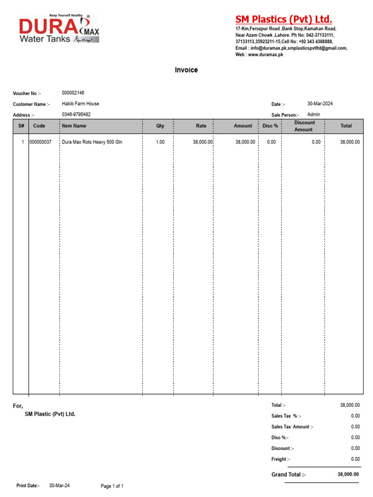 SM Plastics Invoice - March 2024 | PDF | Business Documents