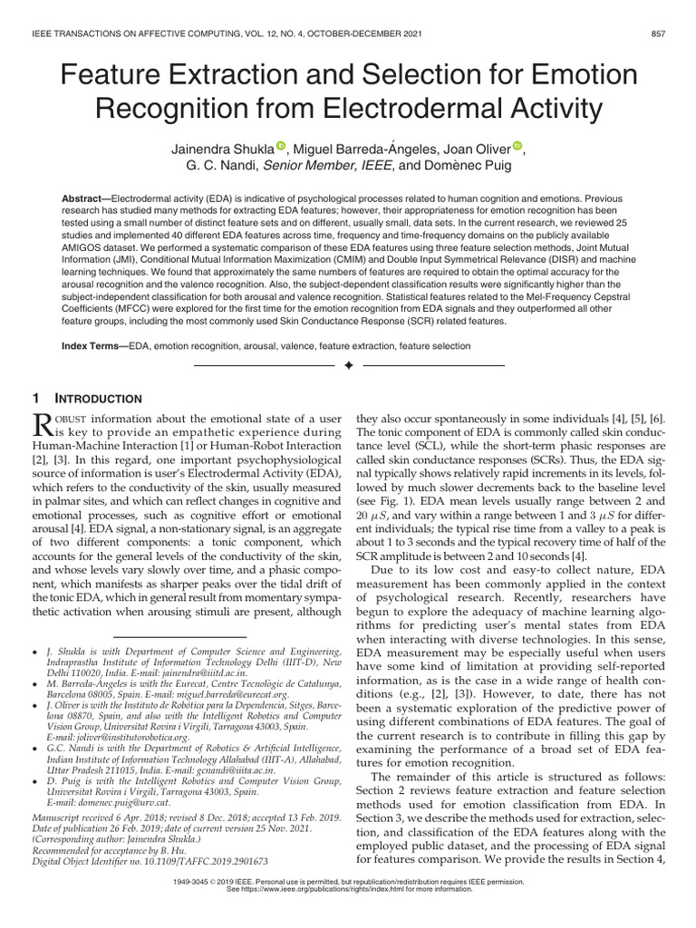 Feature Extraction and Selection for Emotion Recognition From ...