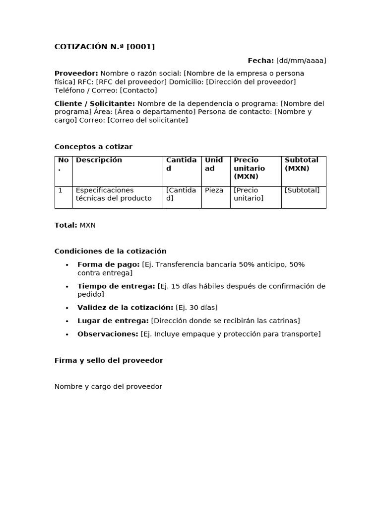 Cotización Detallada de Proveedor | PDF