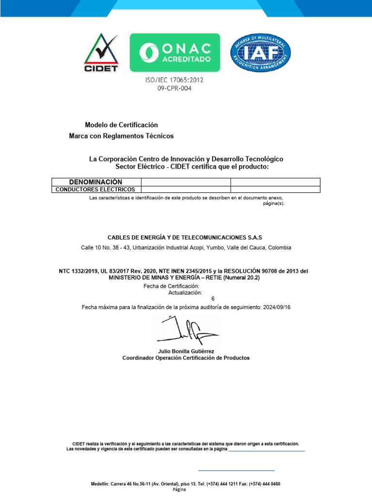 CERTIFICADO 00406 - BUILDING WIRE - UL 83 | PDF | Conductor electrico ...