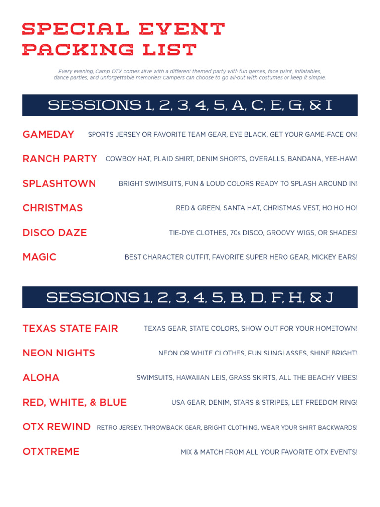 09 Special Event Packing List (2) | PDF