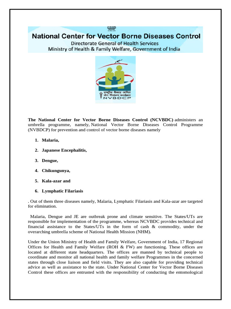 Vector Borne Disease Control in India | PDF | Human Diseases And ...