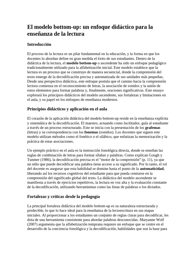 Modelo bottom-up en enseñanza lectora | PDF | Enseñando | Palabra