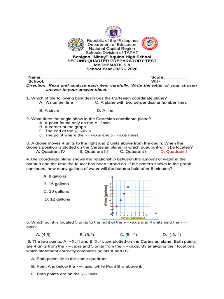 Mathematics 8 Second Quarter Test | PDF | Area | Triangle