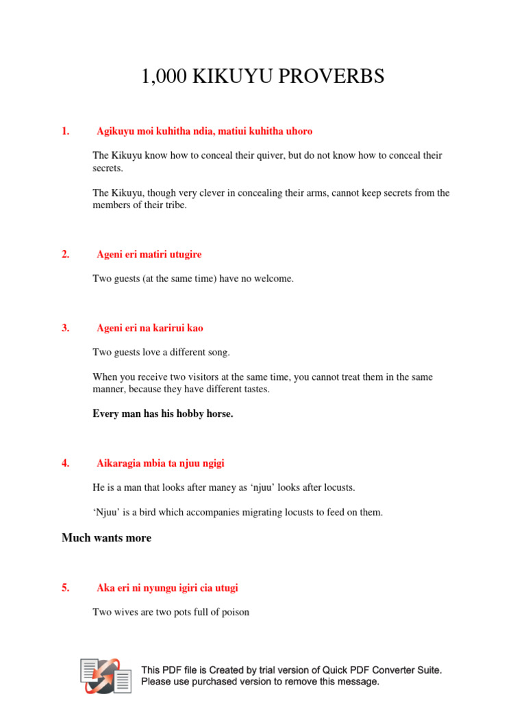 1,000 Kikuyu Proverbs Explained | PDF