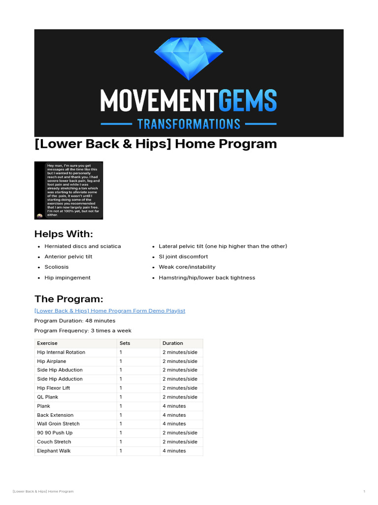 [Lower Back & Hips] Home Program | PDF | Anatomical Terms Of Motion | Hip