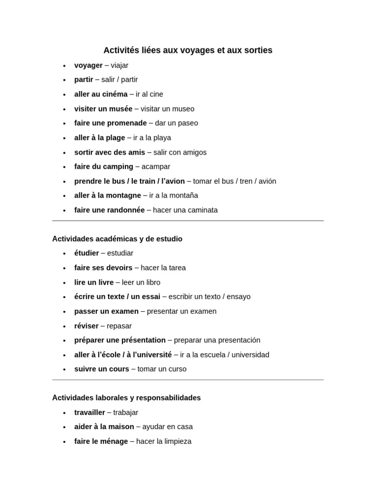 Actividades de Viaje y Ocio | PDF