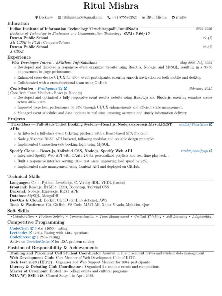 mishra_ritul_resume08 (2) | PDF | Computer Engineering | Computer Science