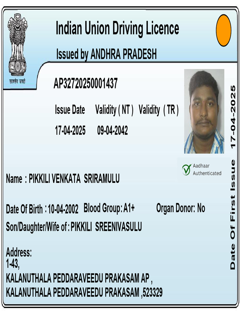 Indian Union Driving Licence Details | PDF