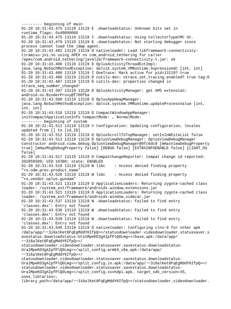 SS_logcat_1_20_10_31_43 | PDF | Android (Operating System) | Computer Architecture