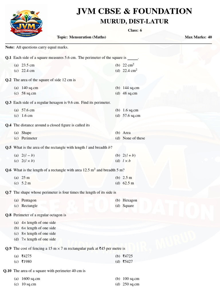Class 6 Math | PDF | Area | Length
