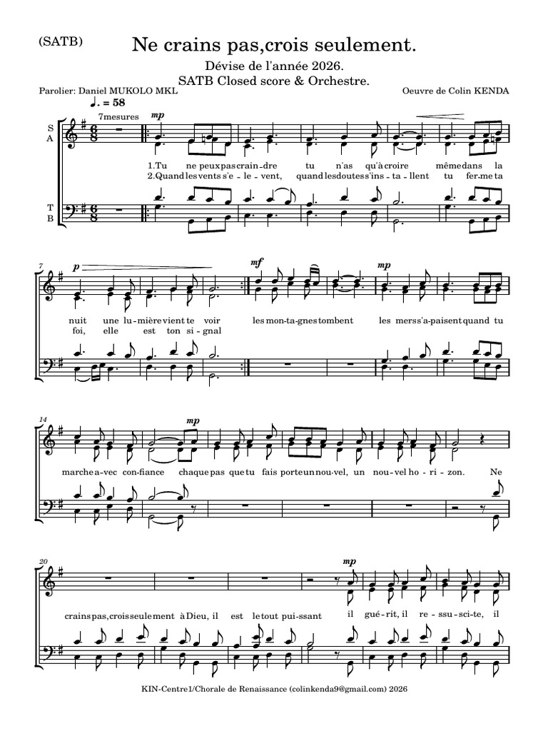 Ne crains pas, crois seulement - SATB | PDF