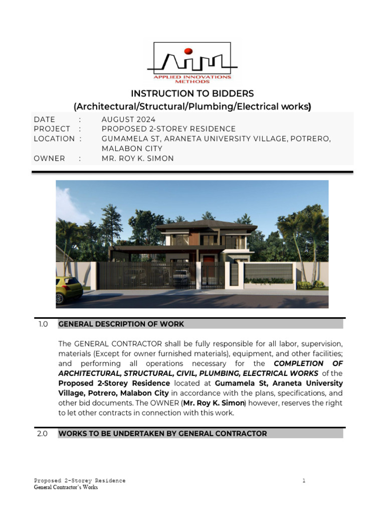 1 Instructions to Bidders Simon Residence_2024 | PDF