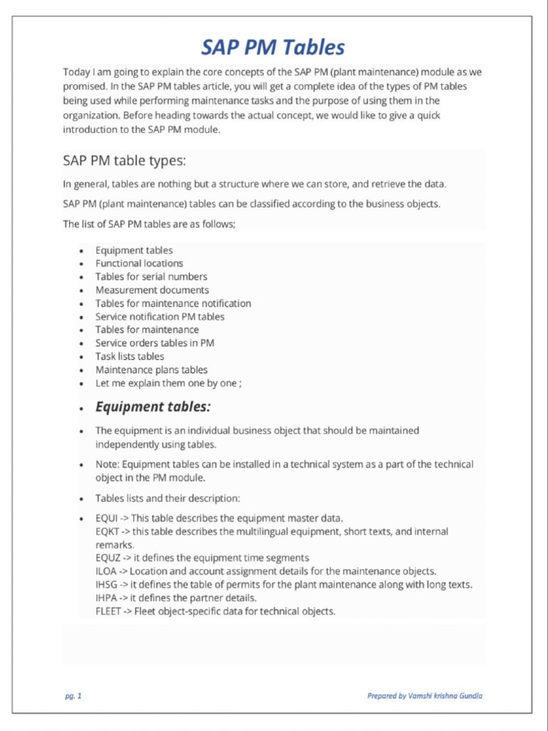 SAP Plant Maintenance Tables 1676470964 | PDF