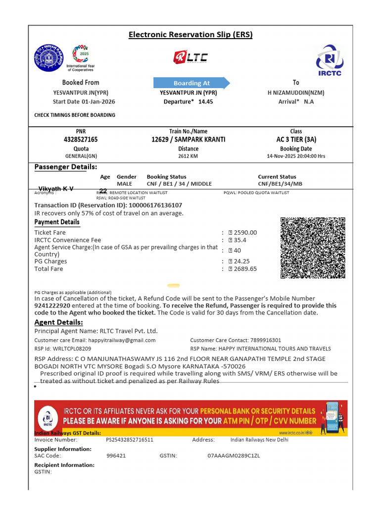 K V train | PDF | Identity Document