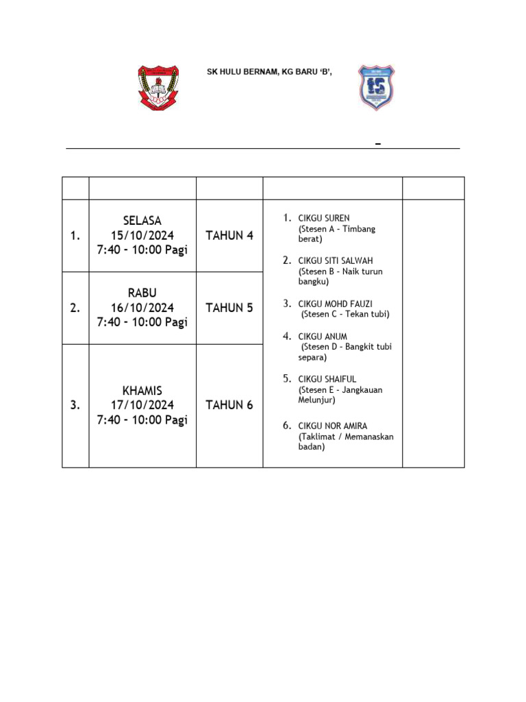 Jadual Perlaksanaan Segak Penggal Kedua Sep-dis 2024 | PDF