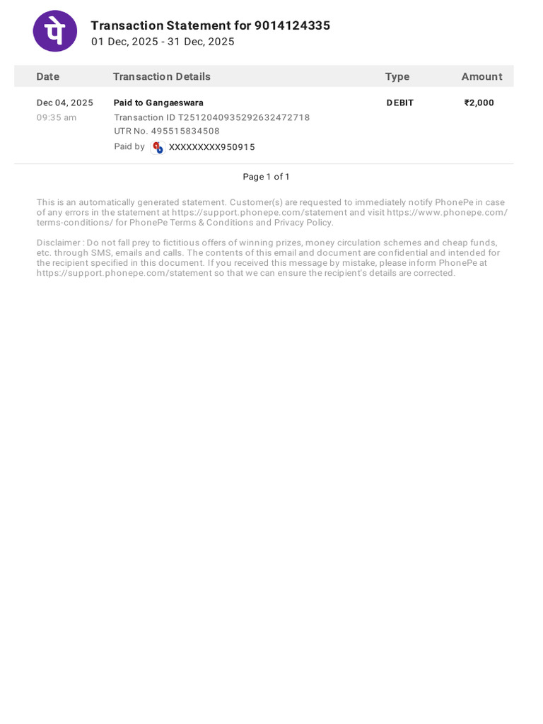 PhonePe Transaction Statement Dec 2025 | PDF