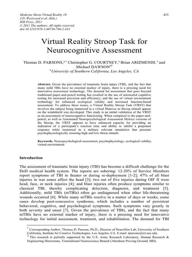 VR Stroop Task for TBI Assessment | PDF | Concussion | Traumatic Brain ...