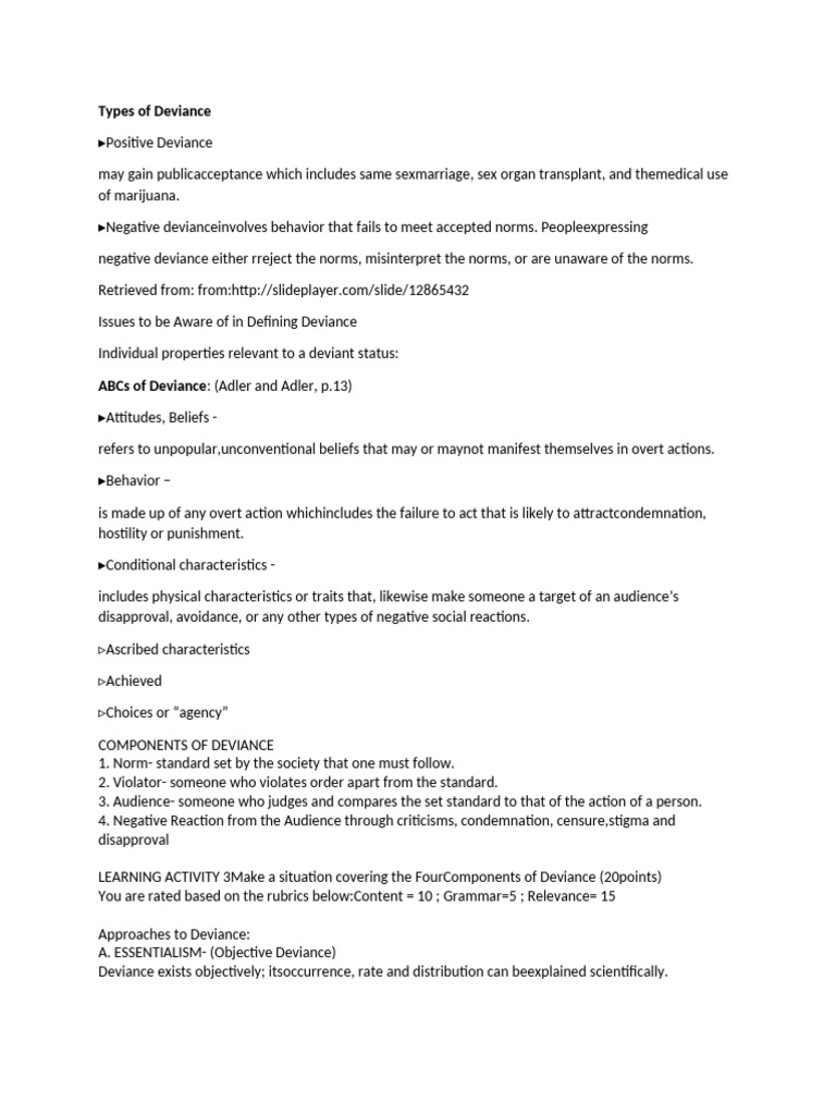 Understanding Types and Components of Deviance | PDF | Deviance ...