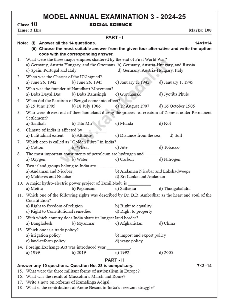 10th Social Science Public Model Qp - 3 Em | PDF | Tamil Nadu | Agriculture