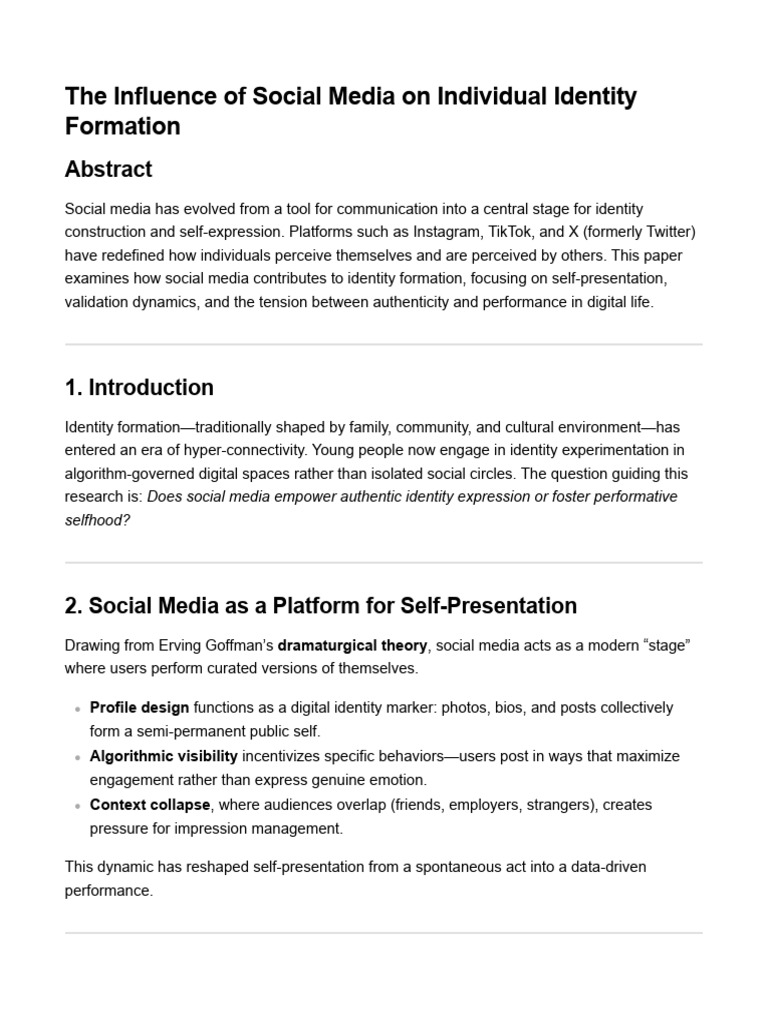 The Influence of Social Media on Individual Identity Formation | PDF ...
