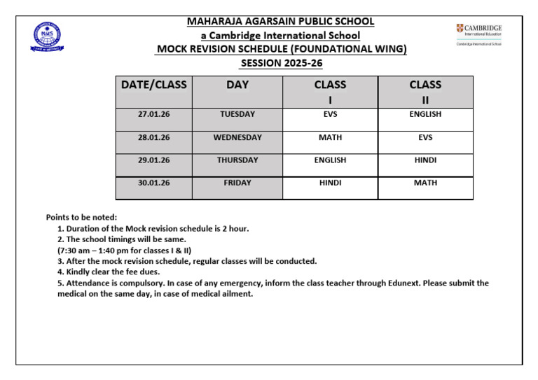Mock Revision Schedule 2025-26 | PDF