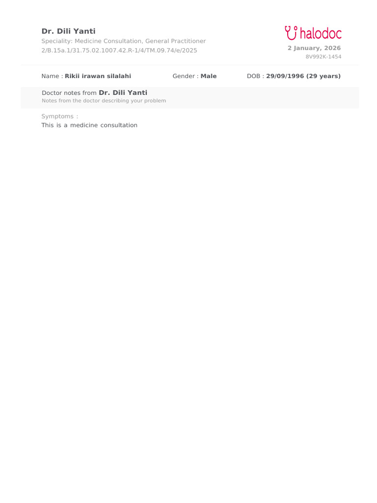 Medicine Consultation Notes by Dr. Yanti | PDF