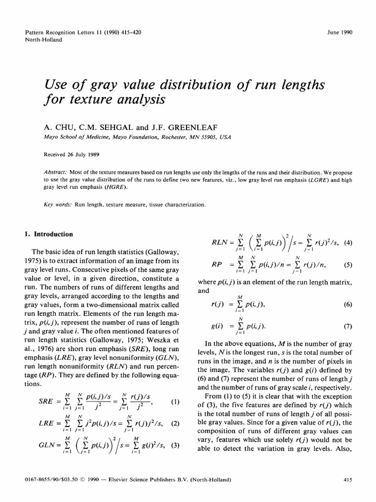 Use of gray value distribution of run lengths For Texture Analysis ...
