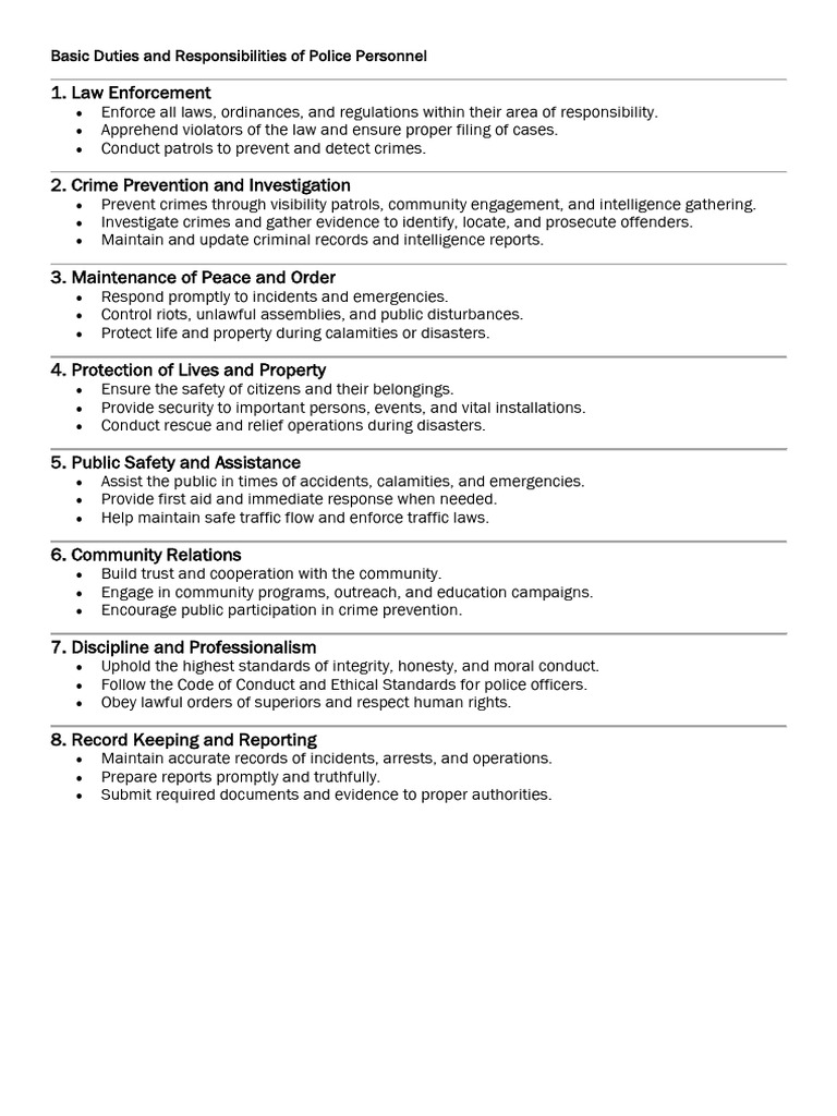 Police Personnel Duties Overview | PDF | Military Intelligence | Police