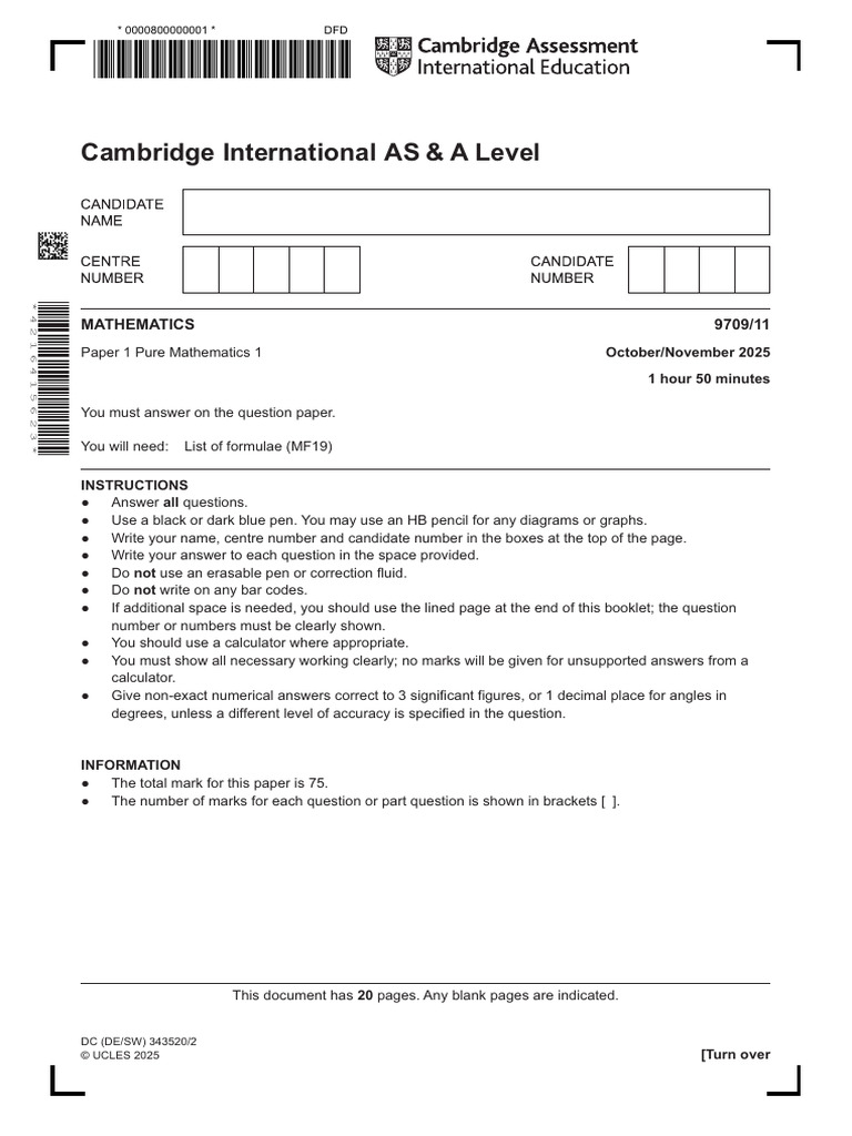 9709_w25_qp_11 | PDF | Mathematics | Mathematical Objects