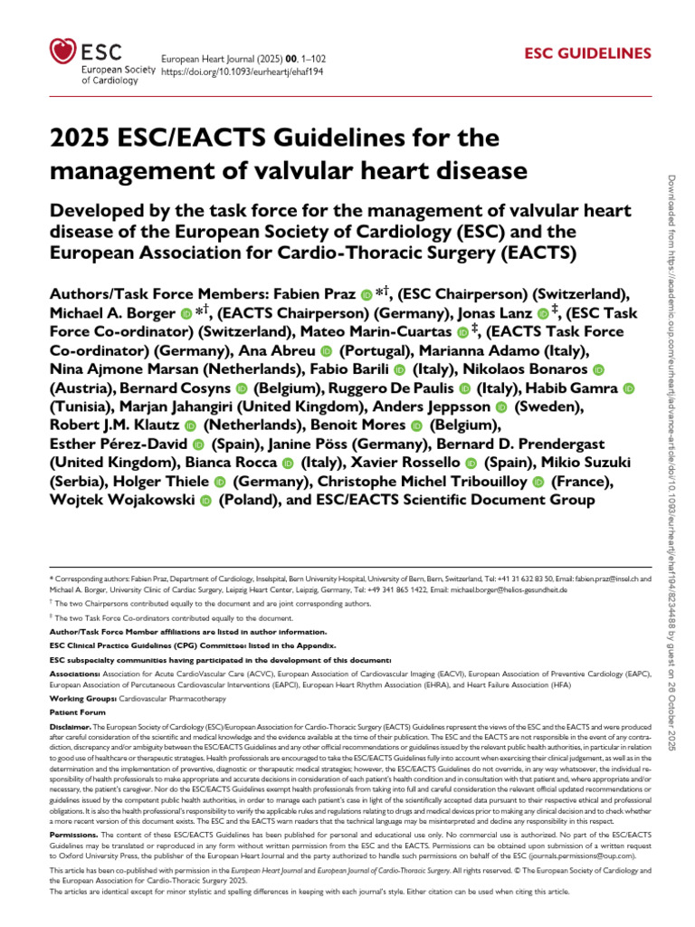 Gốc Quản Lý Bệnh Van Tim 2025 ESC | PDF | Heart | Thorax (Human Anatomy)