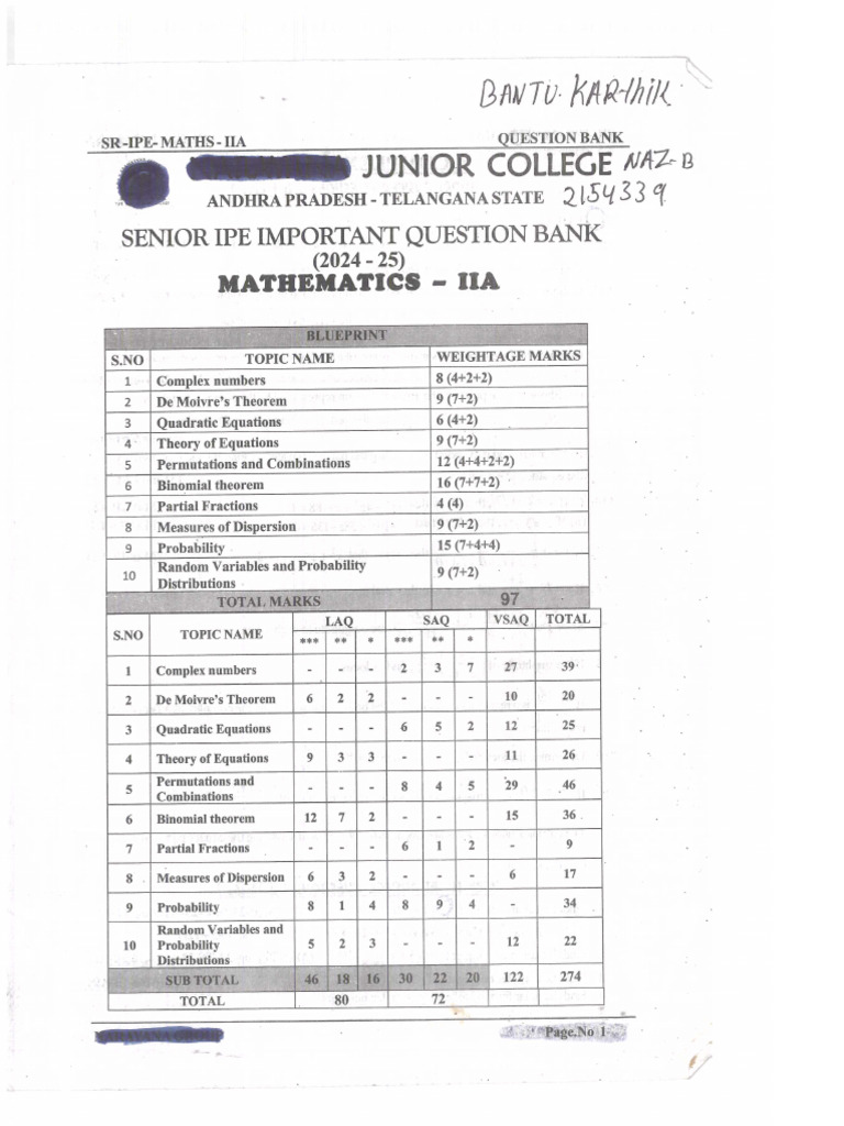 Math 2A Question Bank | PDF