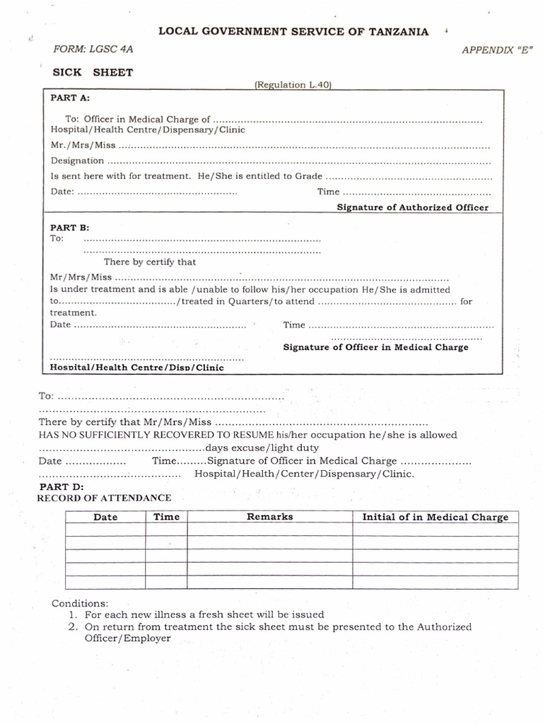 Sick Sheet | PDF