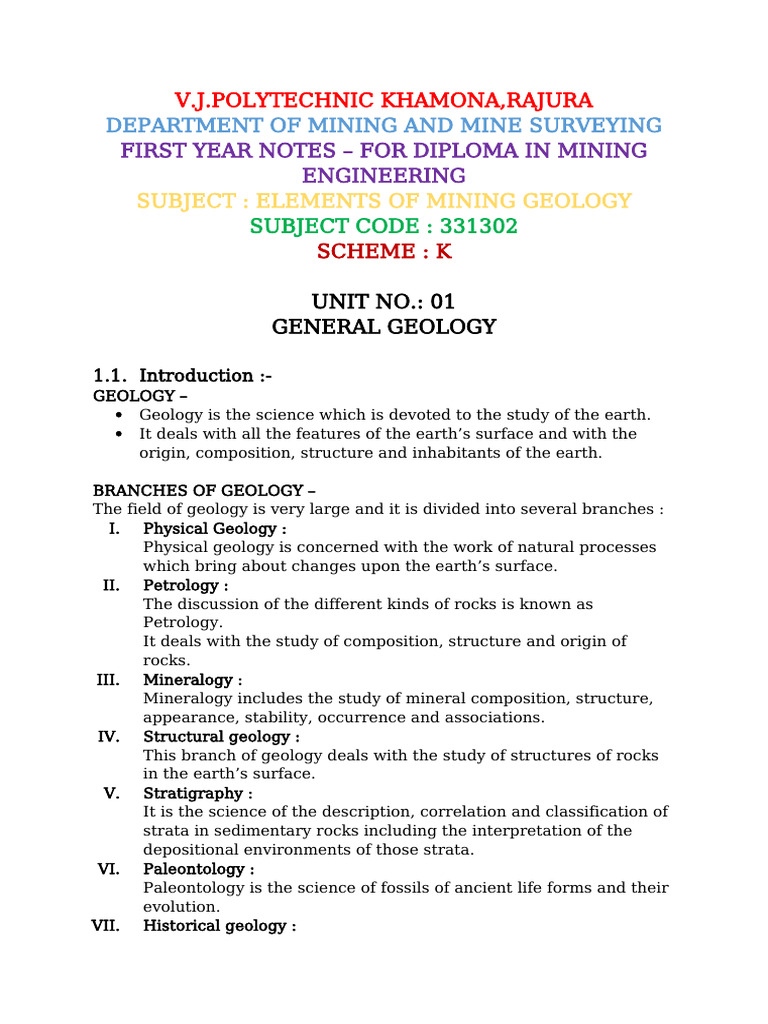 Emg - Notes - 1st Year Diploma Mining Engg. | PDF | Minerals | Crystal ...