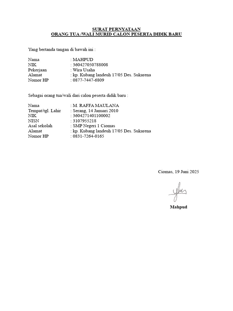 Surat Pernyataan Mahpud | PDF